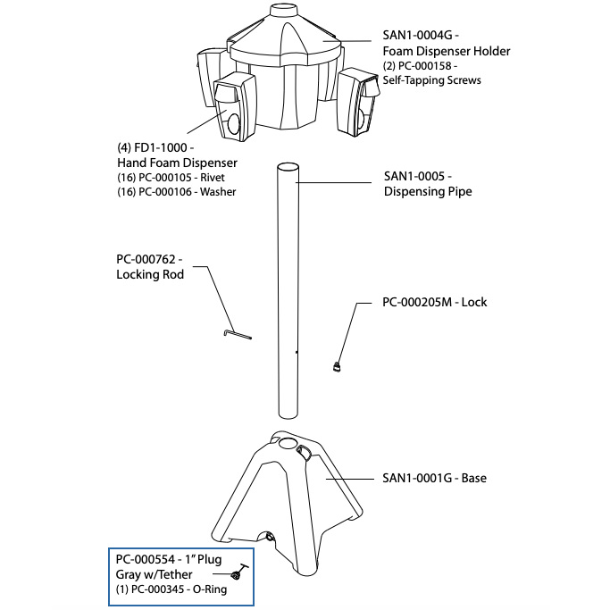 PolyJohn PC-000554 1" Drain Plug w/ Tether | PortableHandwashing.com